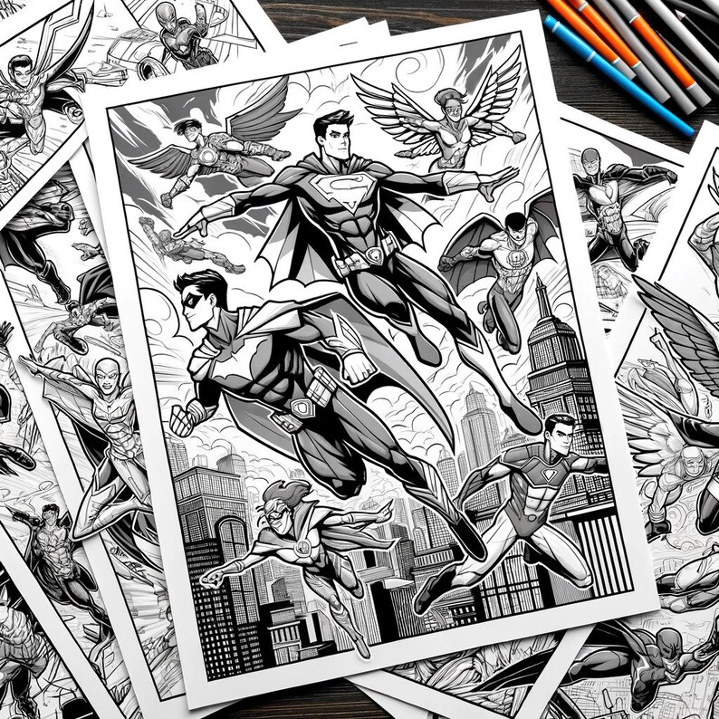 Superhero Adventures Coloring Pages Digital Download, Print & Color - Etsy