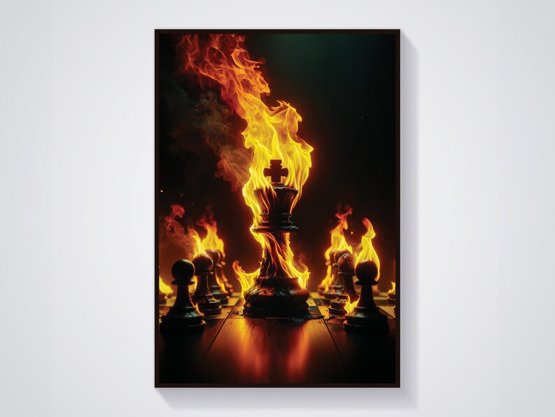Fire Chess Piece Poster | Chessboard Art | Unique Home & Office Art Set ...
