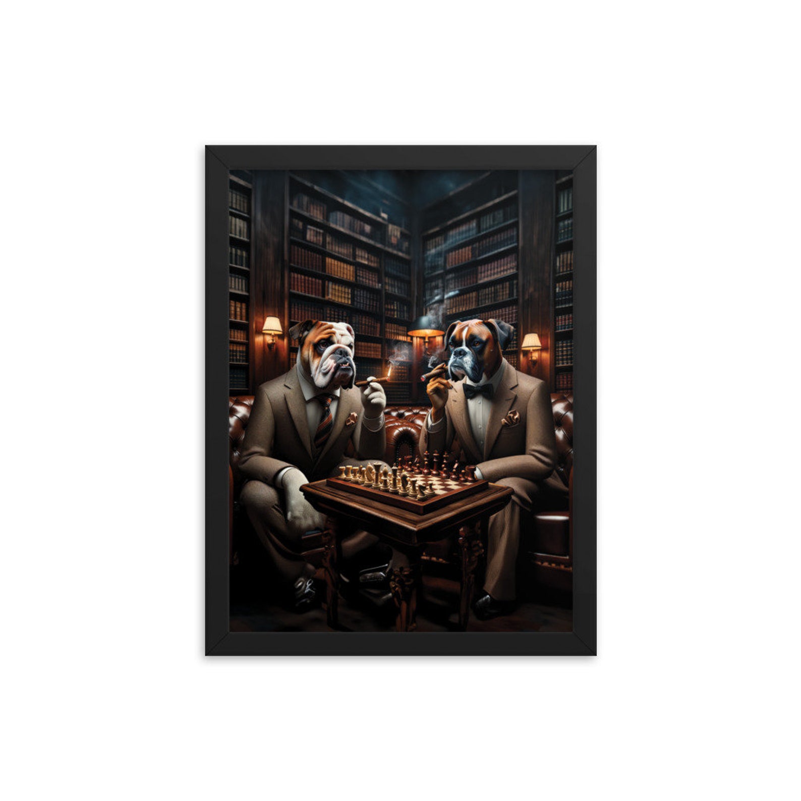 Dog Chess Poster Chessboard Art Unique Home & Office Art Set Wall Decor ...
