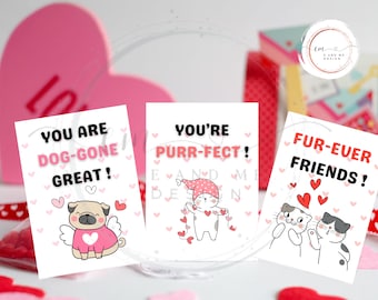 Printable Valentine's Day Cards, Dogs and Cat, Classroom Valentine's ...