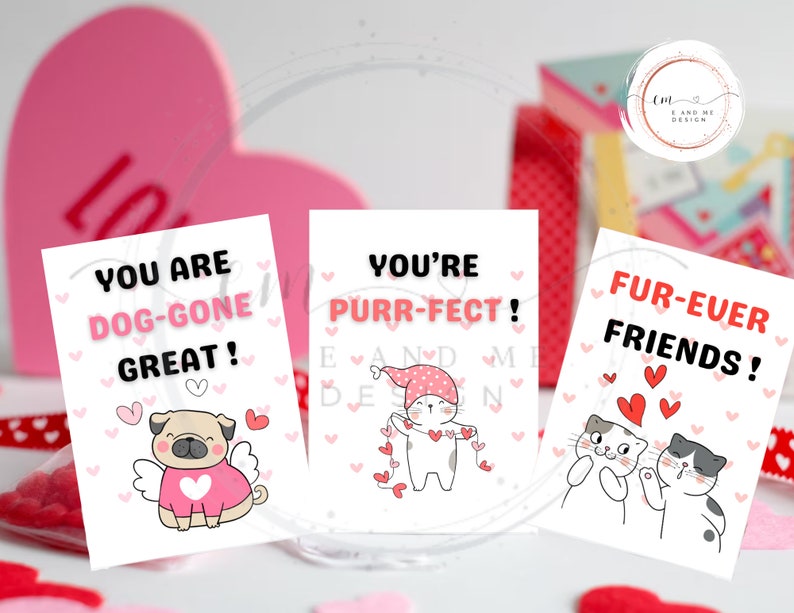 Printable Pet Valentine's Day Cards, Classroom Valentine's Day Cards ...
