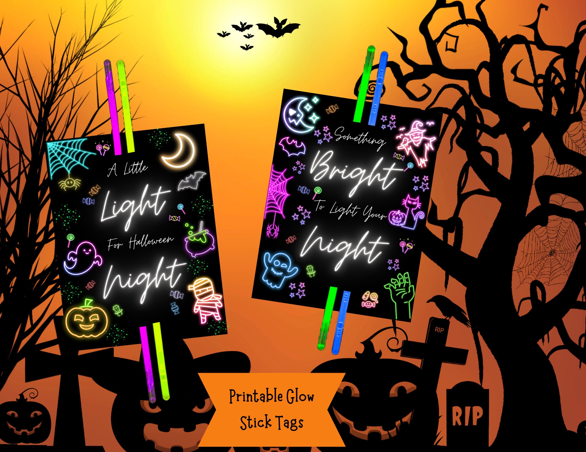 Halloween Glow Stick Tags, A Little Light for Halloween Night ...