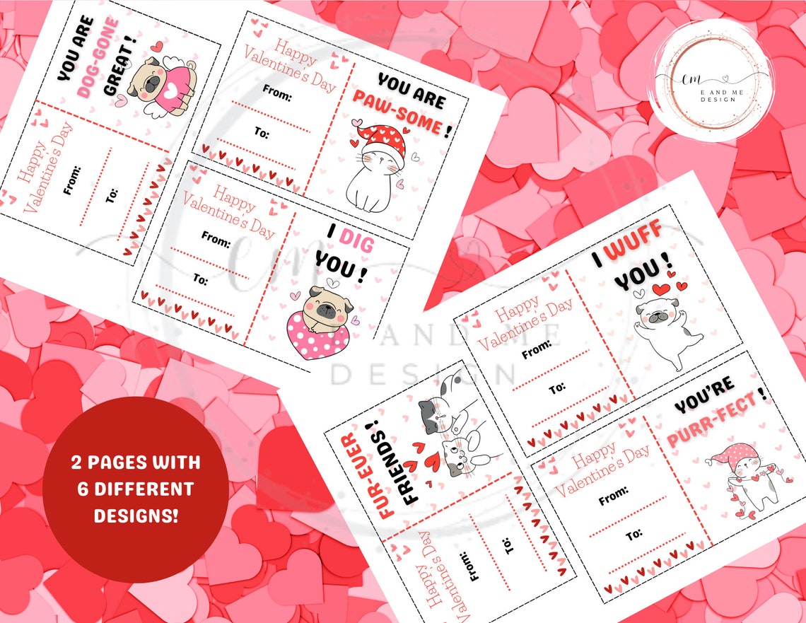 Printable Pet Valentine's Day Cards, Classroom Valentine's Day Cards ...