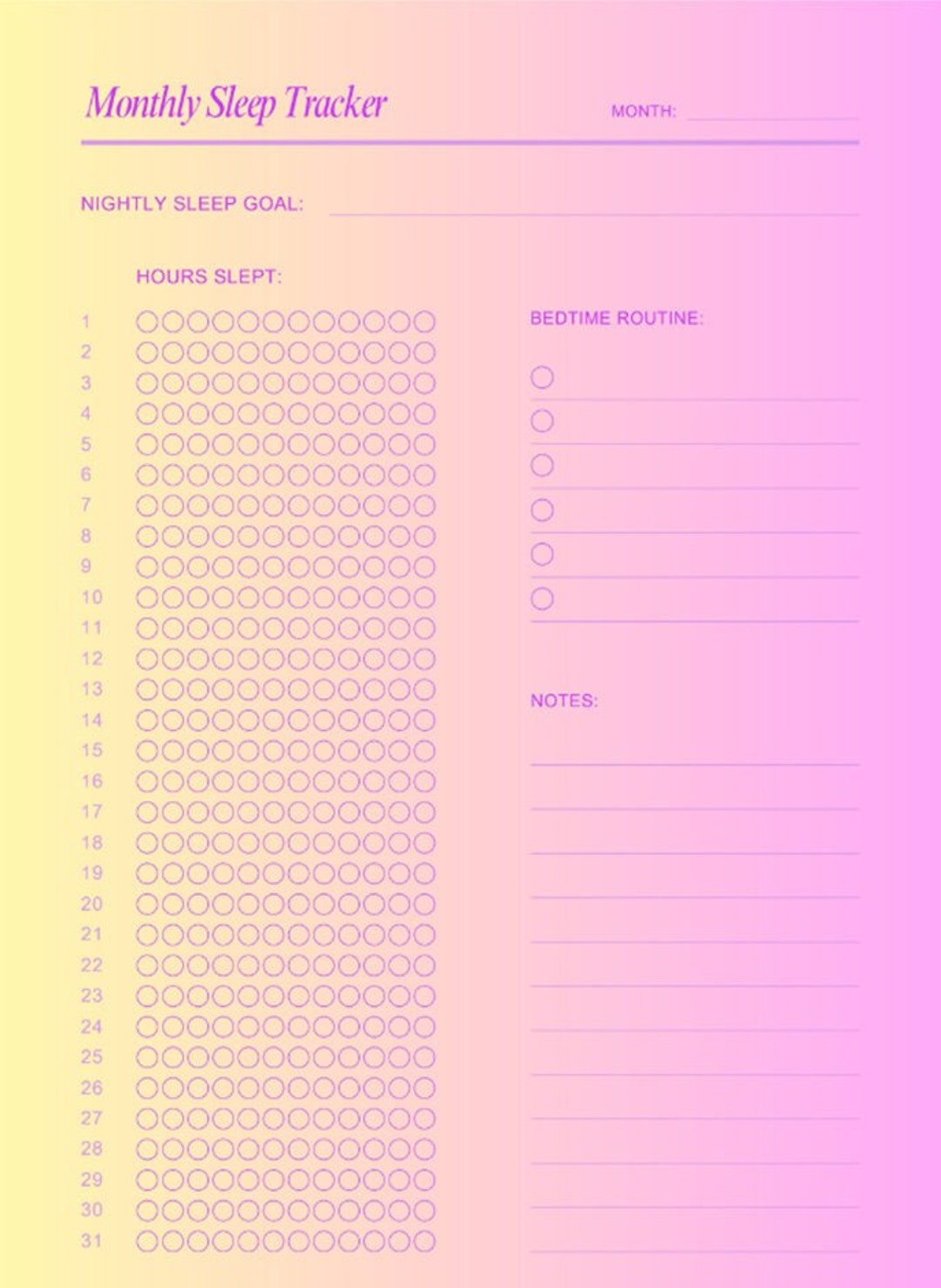 Printable Monthly Sleep Tracker - Etsy