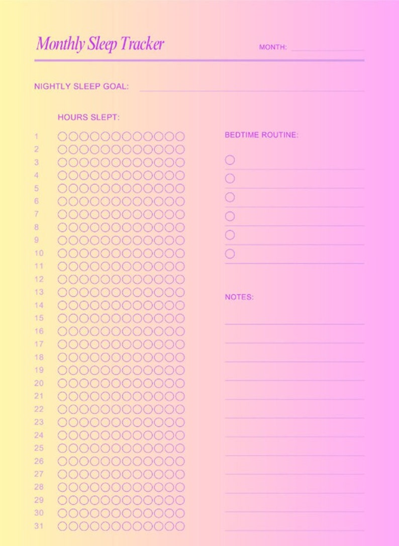 Printable Monthly Sleep Tracker - Etsy