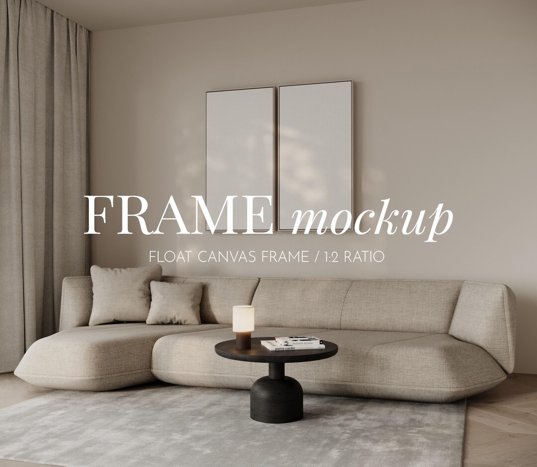 1:2 Diptych Floating Canvas Frame Mockup in Japandi Living Room,two ...