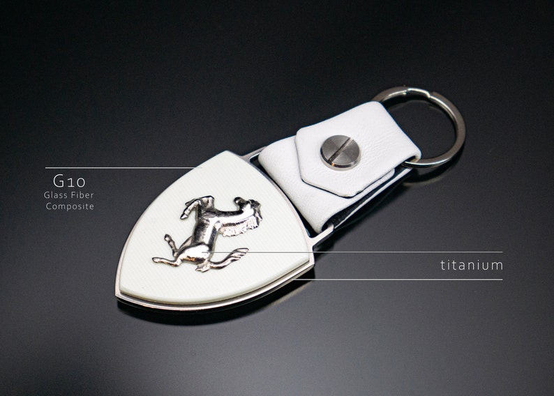 White Custom Ferrari Keychain, Made of Titanium, Fiorano, Spider, Enzo ...