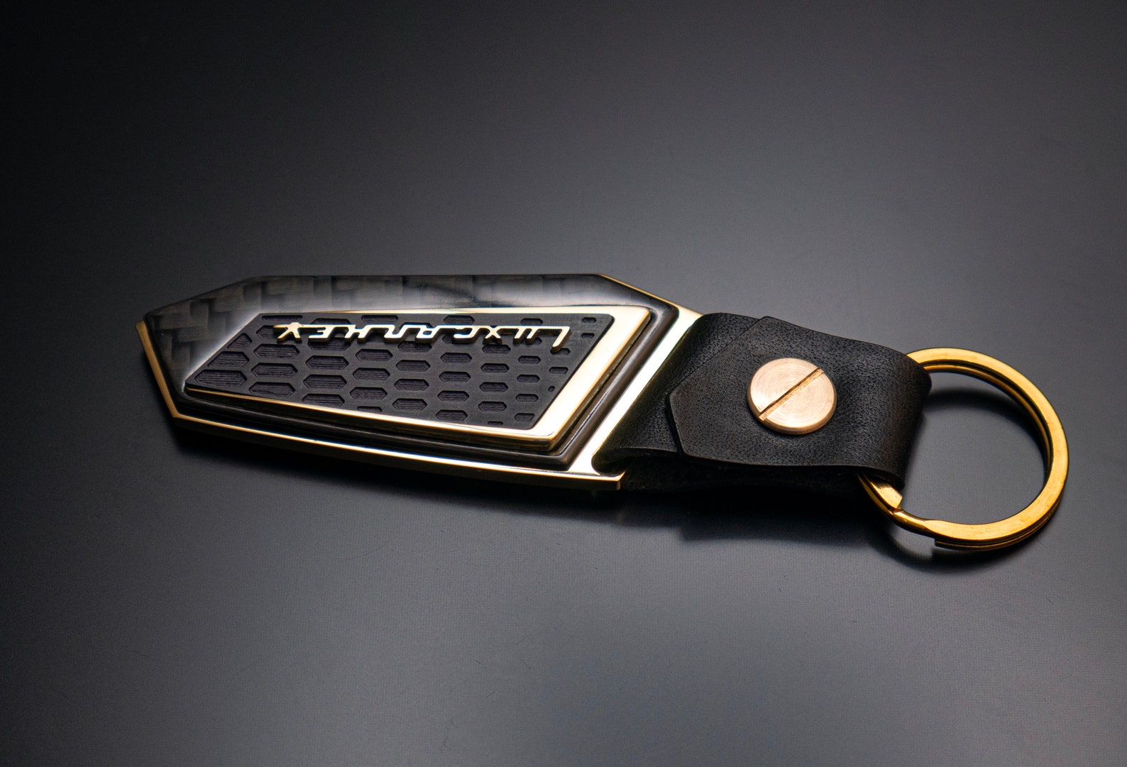 Golden Keychain for Lamborghini Lovers Carbon Fiber, Bronze Lettering ...