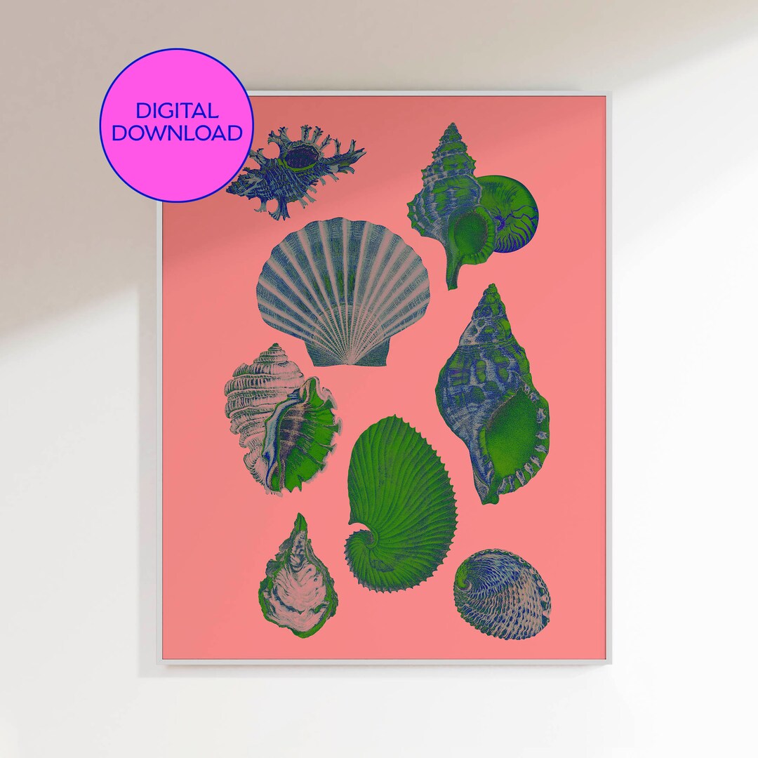 Seashell Digital Art Print, Printable, Funky Wall Art, Shells Art ...