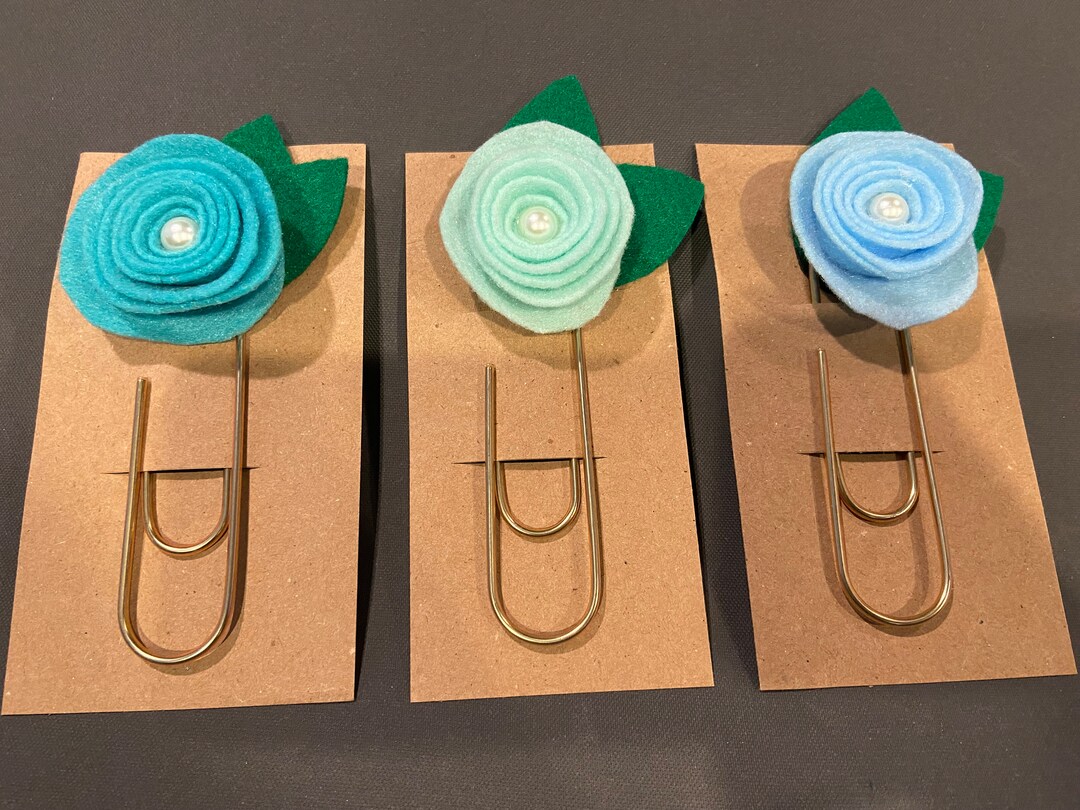 Set of 3 Giant Paper Clip Bookmarks With Felt Flower, Planner Bookmark ...