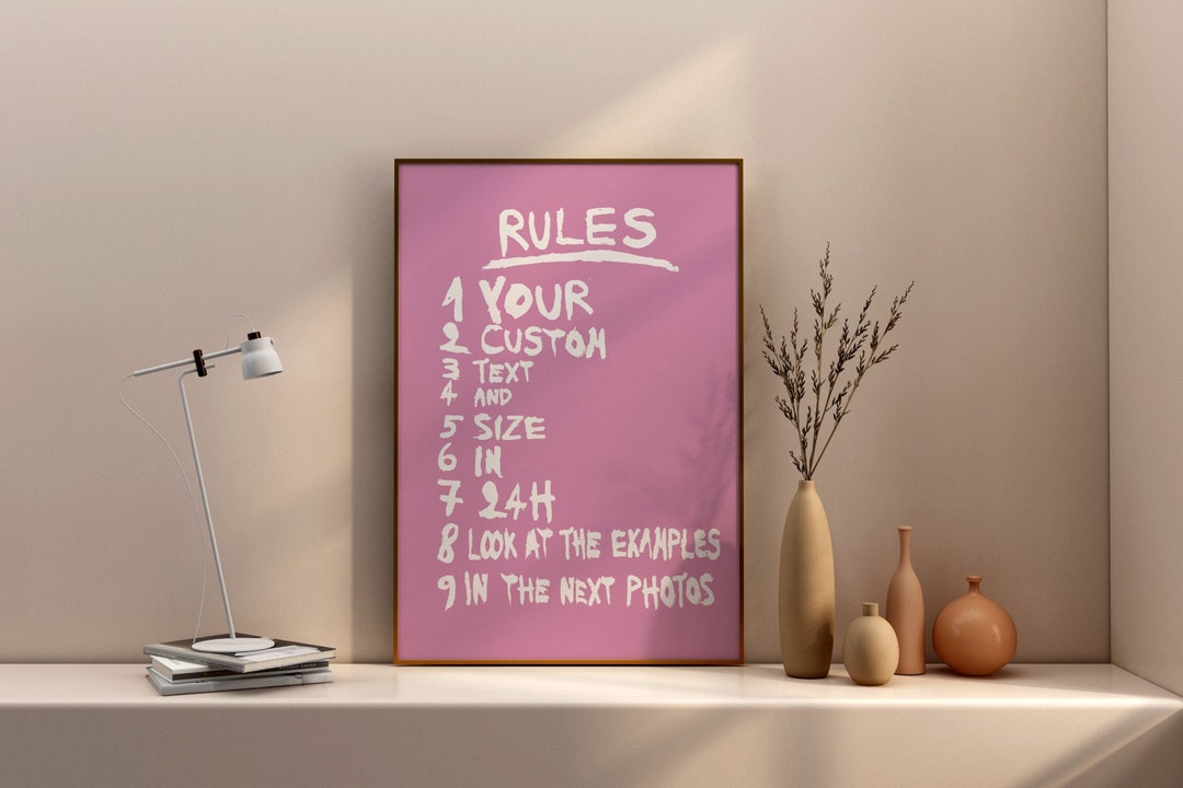 Custom Rules, Apartment Art, Rules of Life, Rules Wall Art, Wall Art ...