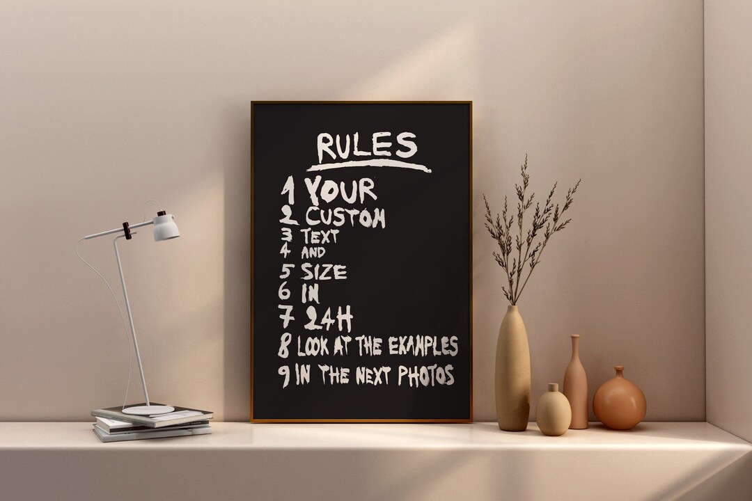 Custom Rules, Apartment Art, Rules of Life, Rules Wall Art, Wall Art ...
