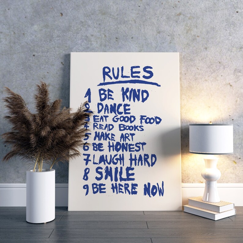 Retro Wall Art, Rules Art Print, Rules of Life, Wall Art for Apartments ...