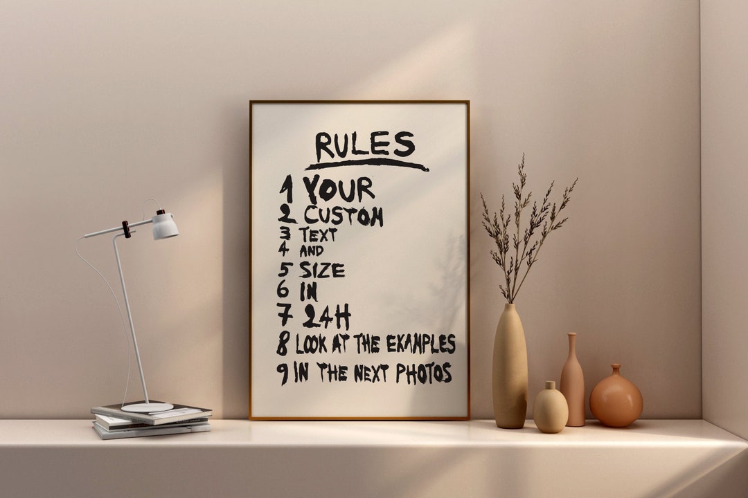 Custom Rules, Apartment Art, Rules of Life, Rules Wall Art, Wall Art ...