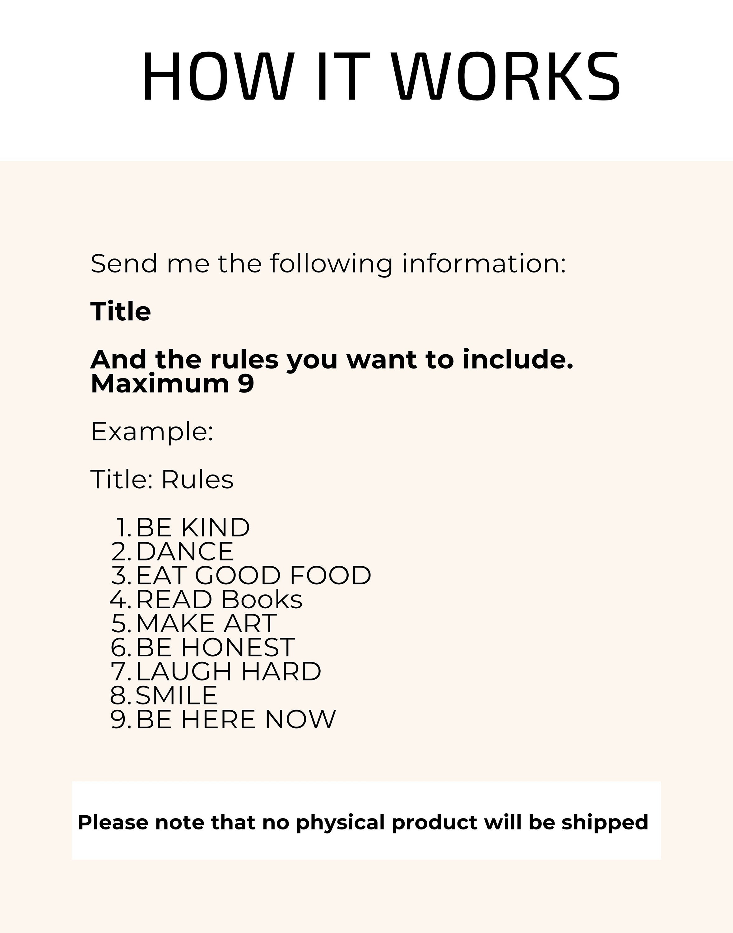 Custom Rules, Apartment Art, Rules of Life, Rules Wall Art, Wall Art ...