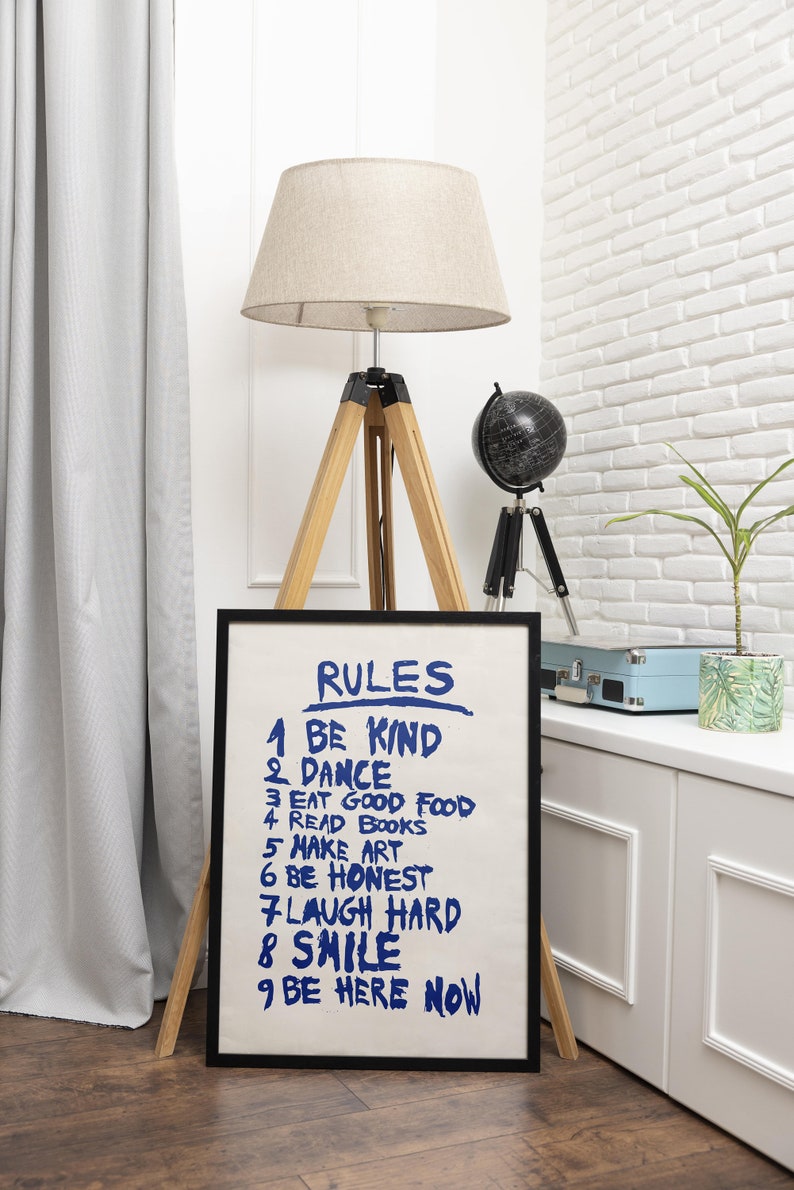 Retro Wall Art, Rules Art Print, Rules of Life, Wall Art for Apartments ...