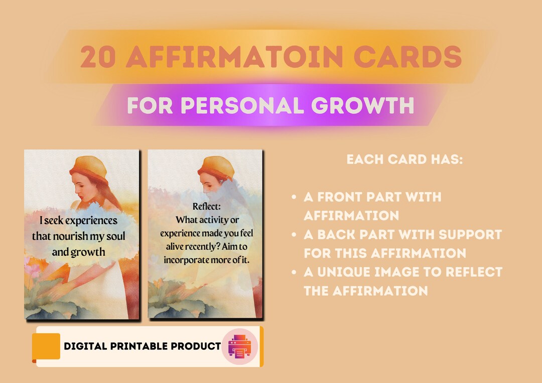 20 Affirmation Printable Cards for Personal Growth - Etsy