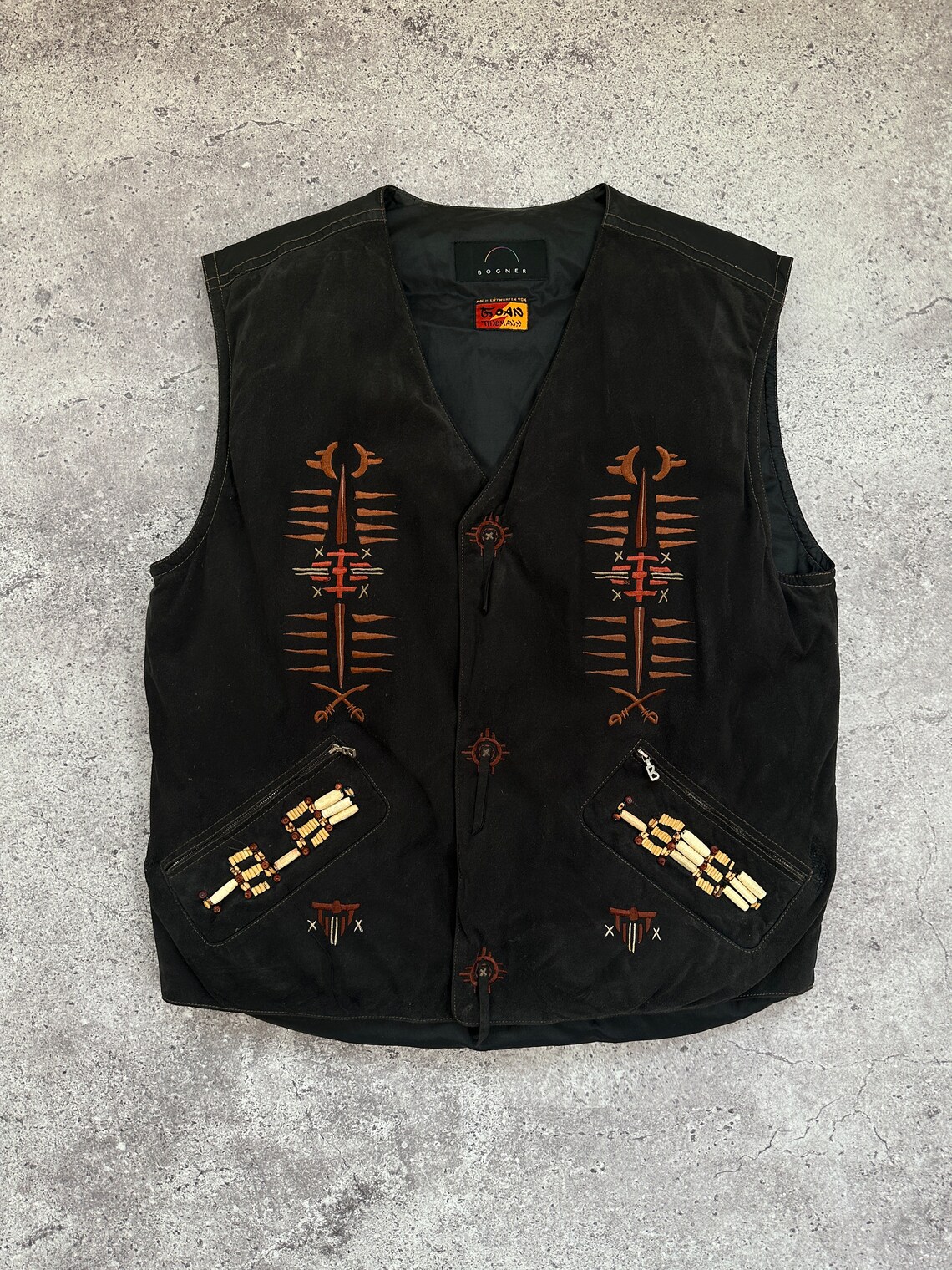 Bogner Vintage Mountain Tribe Native Embroidered Puffer Black Vest - Etsy