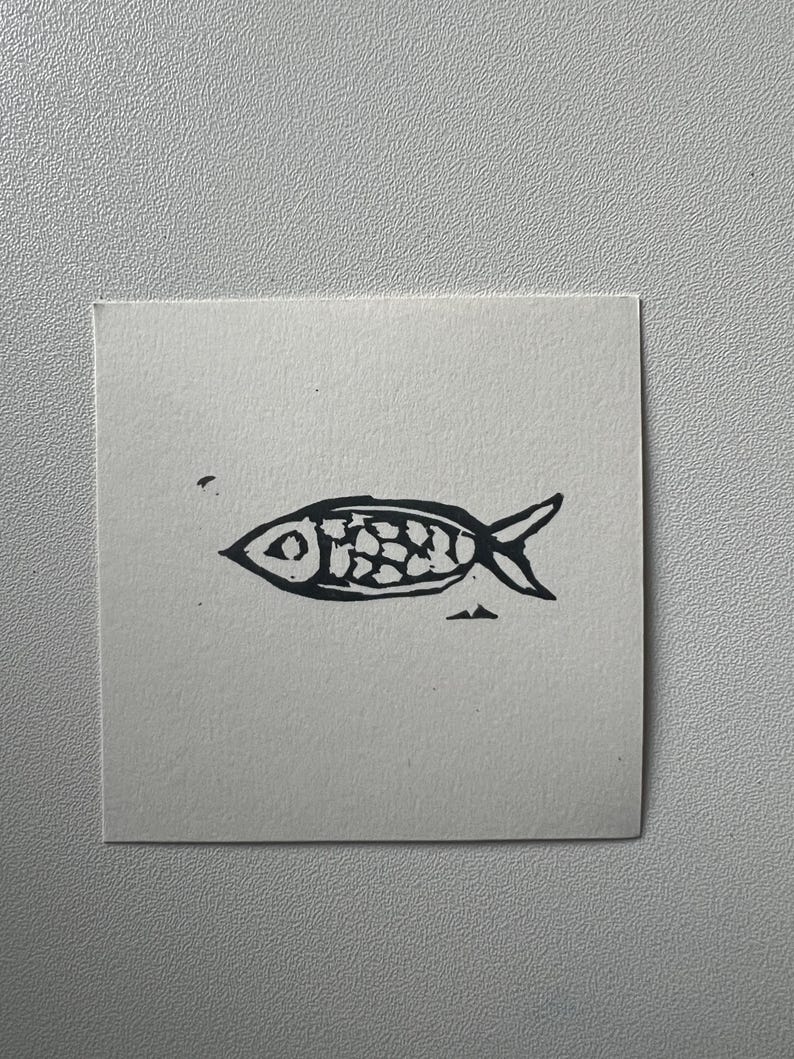 Handmade Miniature Fish Print | Small Linocut Style Art - Etsy