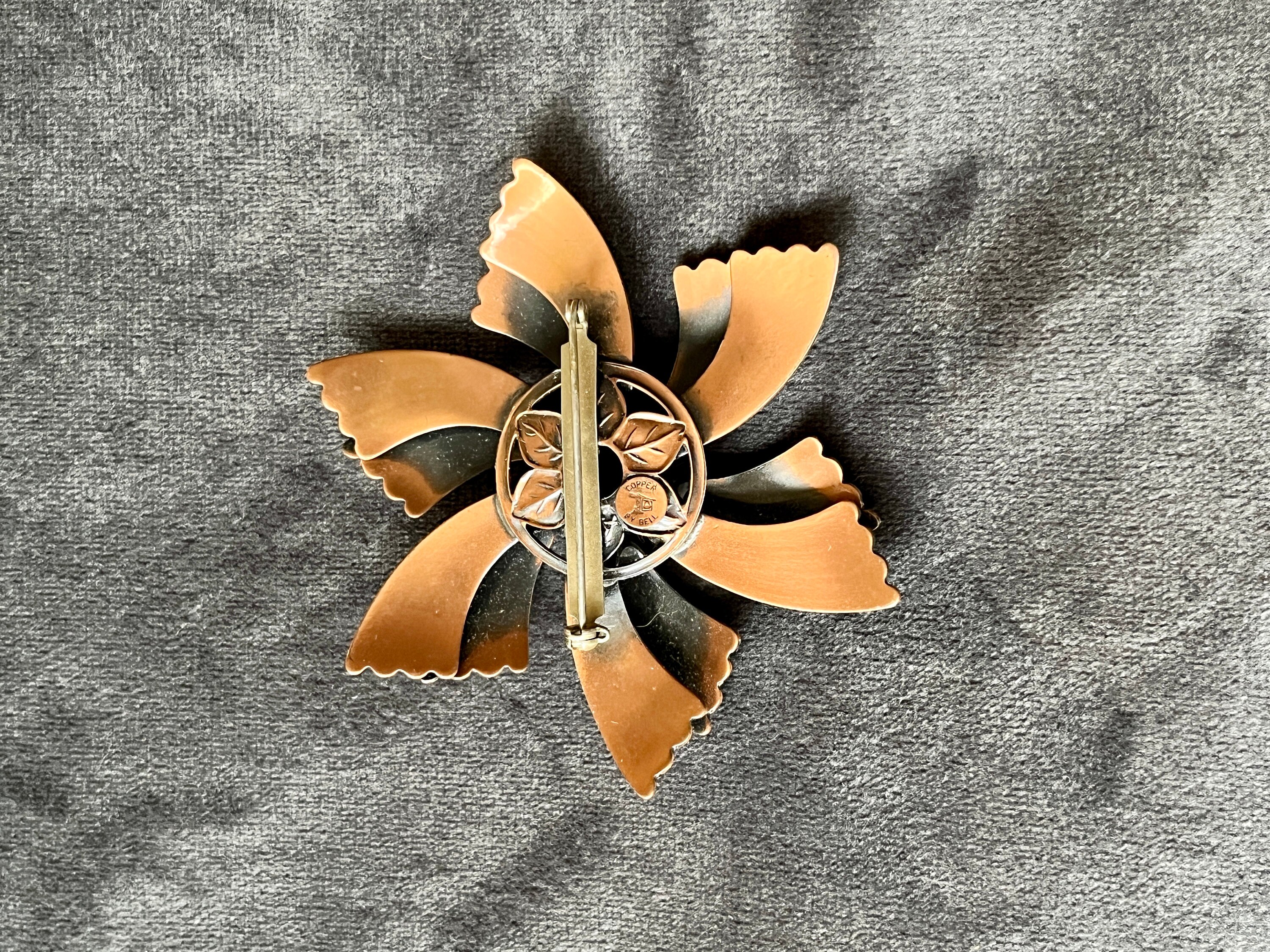 Vintage Copper Flower Brooch by Bell - Etsy