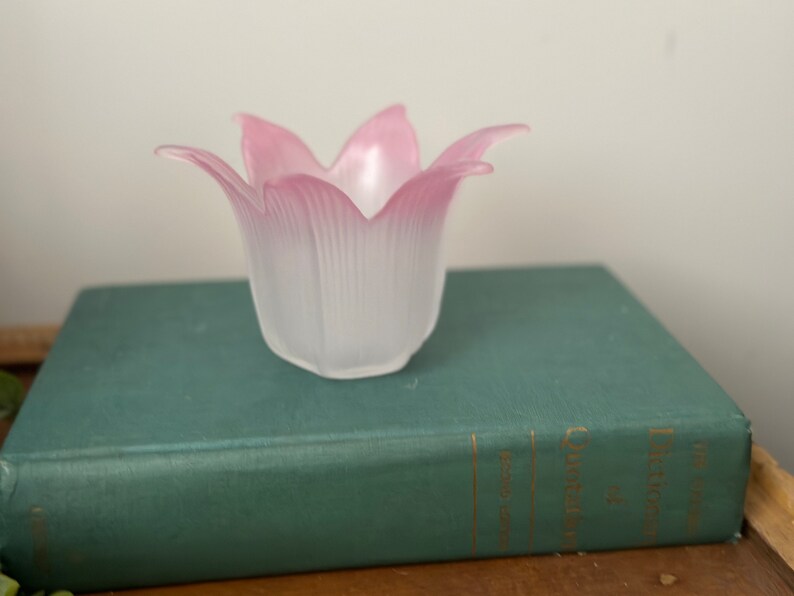 Set of 2 Partylite Pink Rose Bud Votive Candle Holder Pink Glass Tulip ...