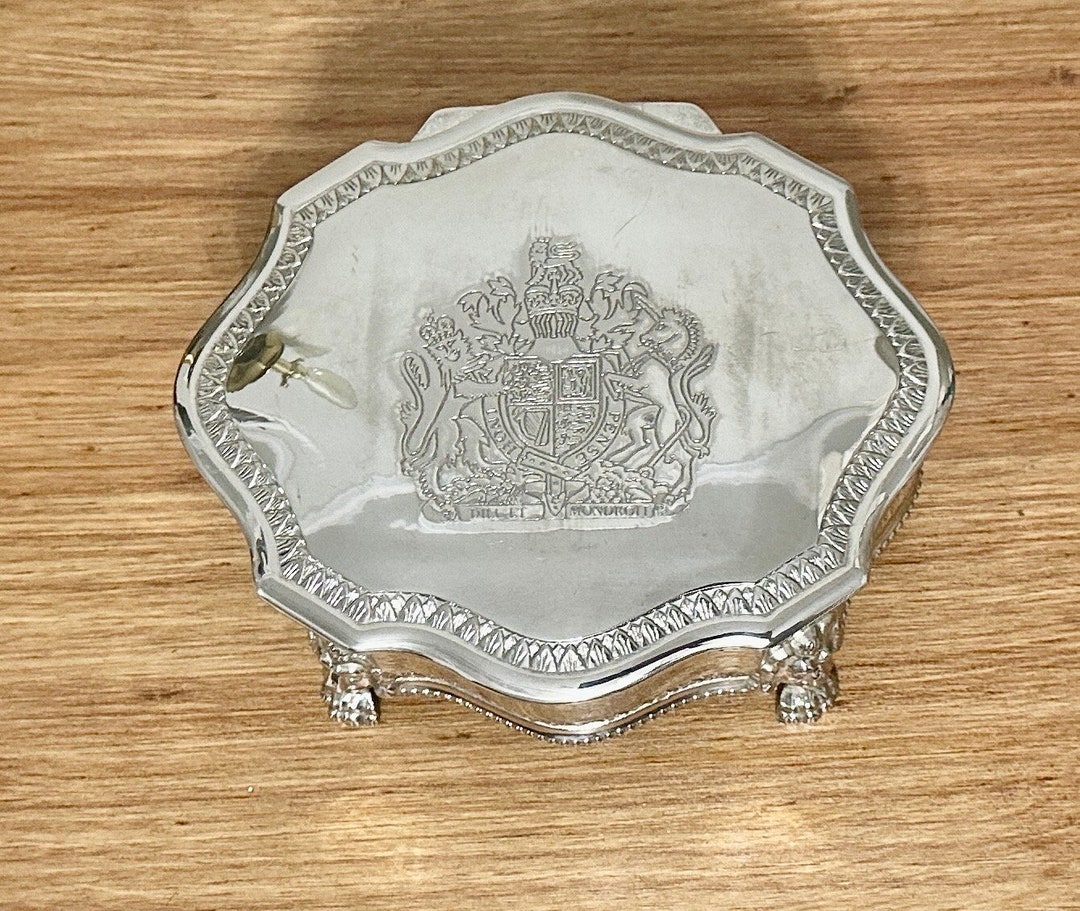 Vintage Silver Plated Jewelry Box; Ornate Casket Box Featuring Coat of ...