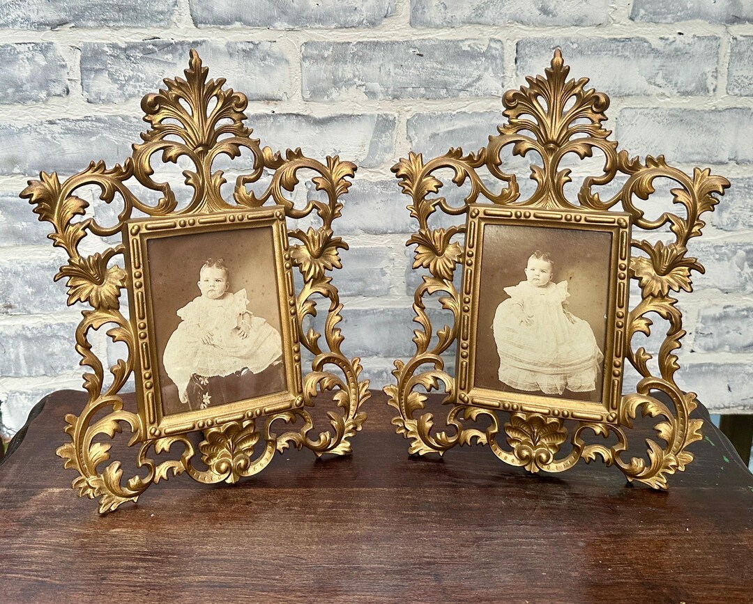 Vintage Victorian Era Picture Frames; Ornate Scrolling Brass Tone Cast ...