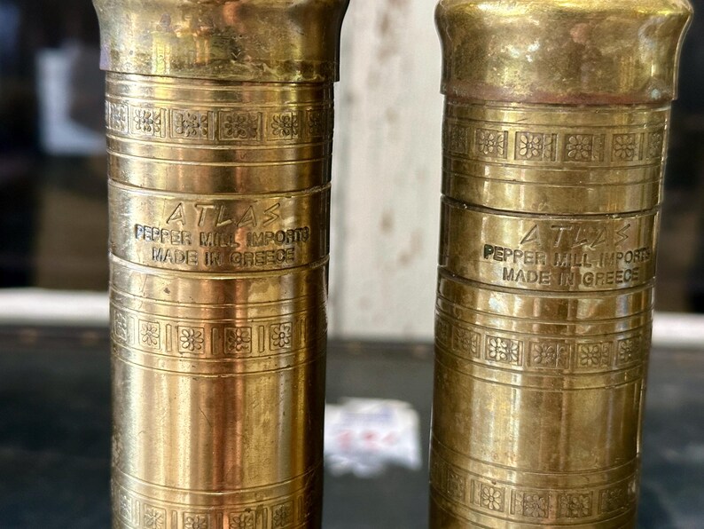 Vintage Brass Atlas Pepper Mill Imports; Brass Salt and Pepper Mill Set ...