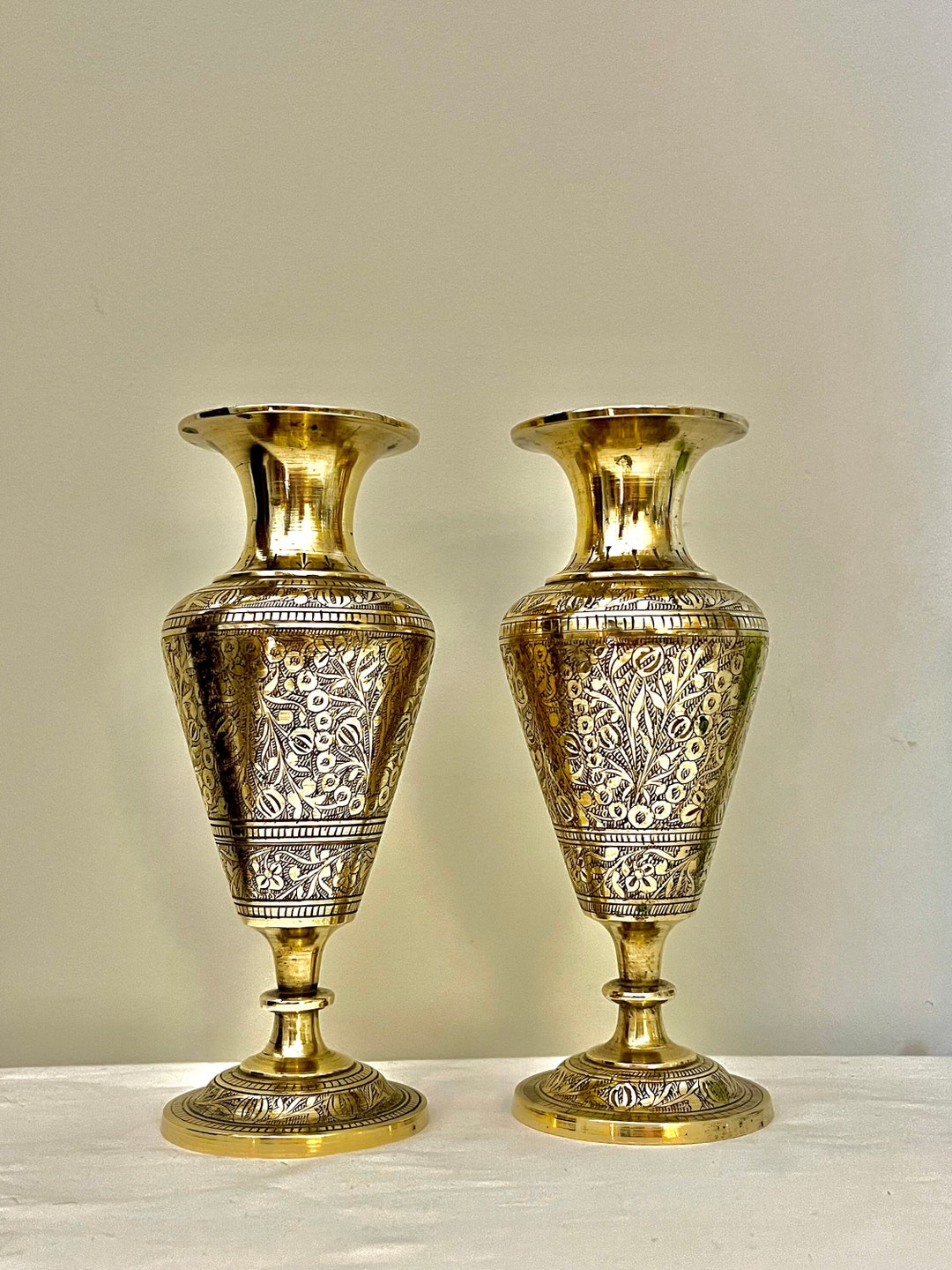 Vintage Brass Vase Urn, Made in India, Etched Brass, Flower Vase ...