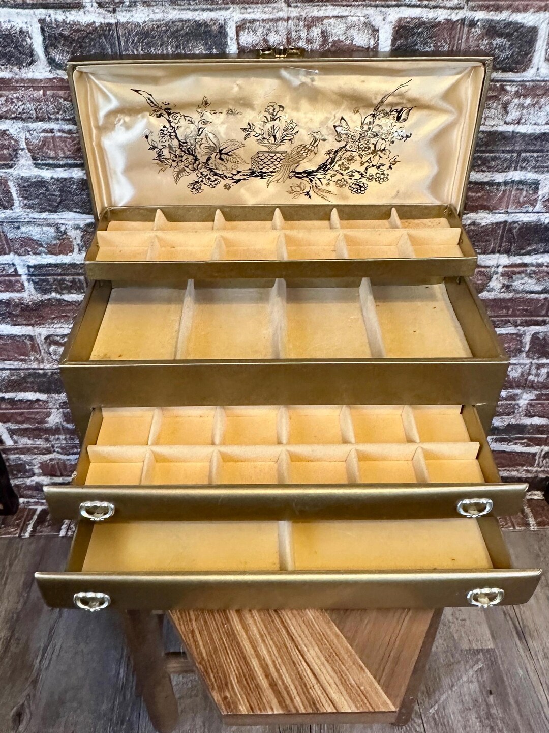 Vintage Large Gold Buxton Faux Leather Jewelry Box; Velvet Lined Multi ...