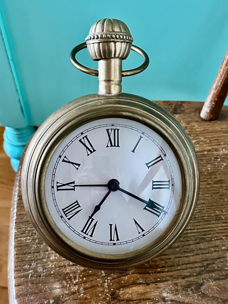 Vintage Brass Pocket Watch Alarm Clock Large Pocket Watch Table ...