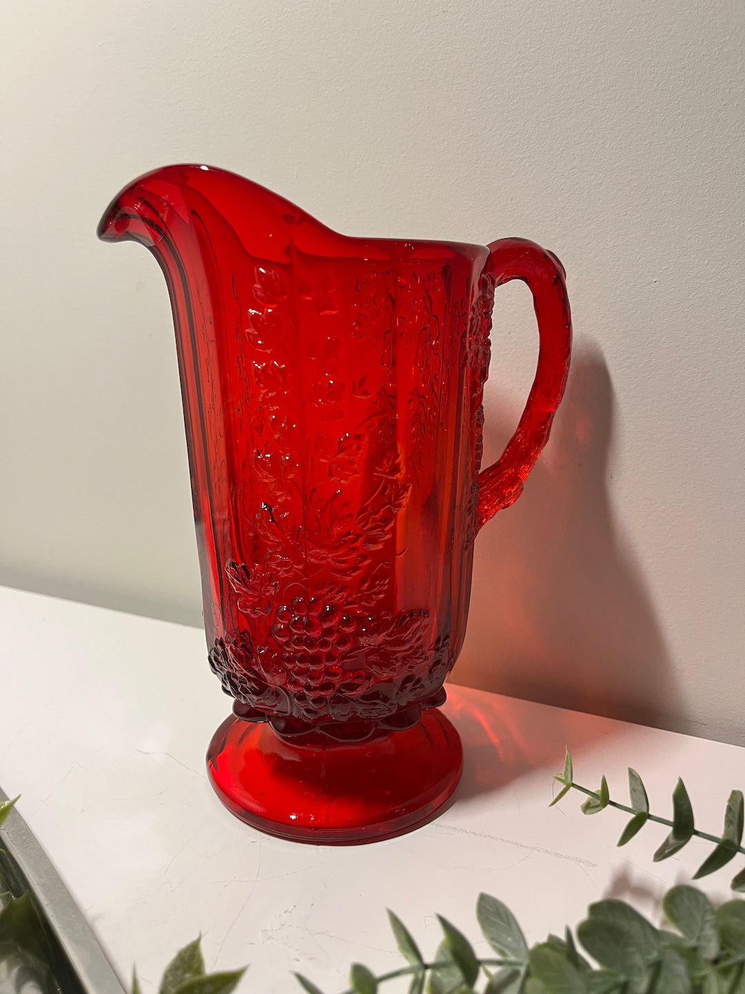 Vintage Westmoreland Glass Paneled Grape Ruby Red Pitcher Vintage Red ...