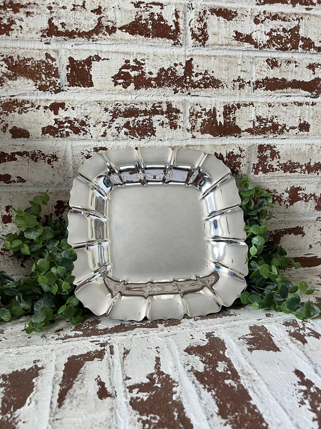 Vintage Silver Plated Serving Tray, Square Shaped Silver Bar Tray ...