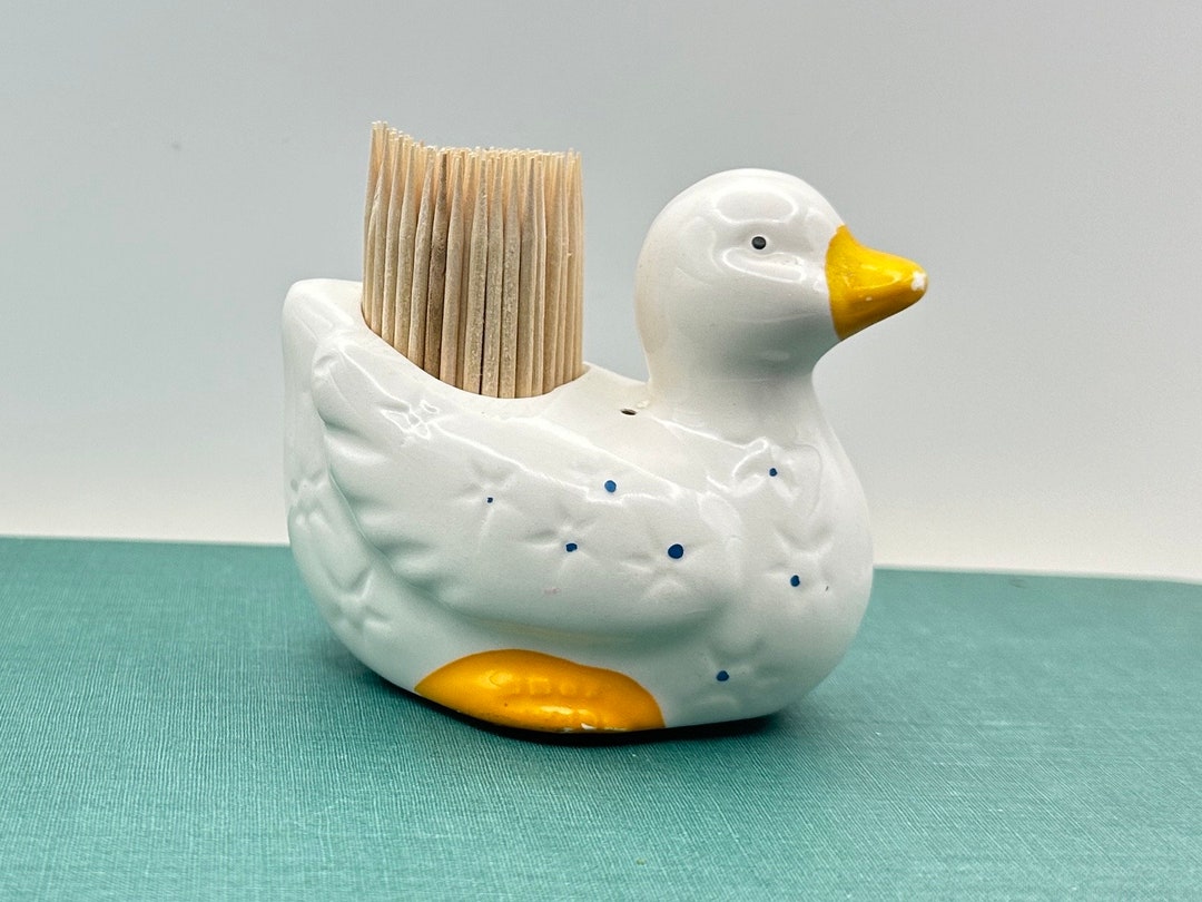 Vintage Divine Duck Toothpick Holder Ceramic Duck With Blue Dots ...