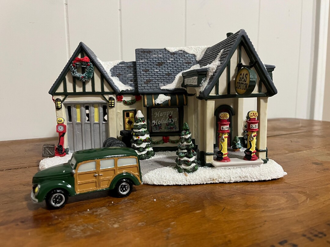 St. Nicholas Square Village Gas Station: Illuminated Christmas Decor - Etsy