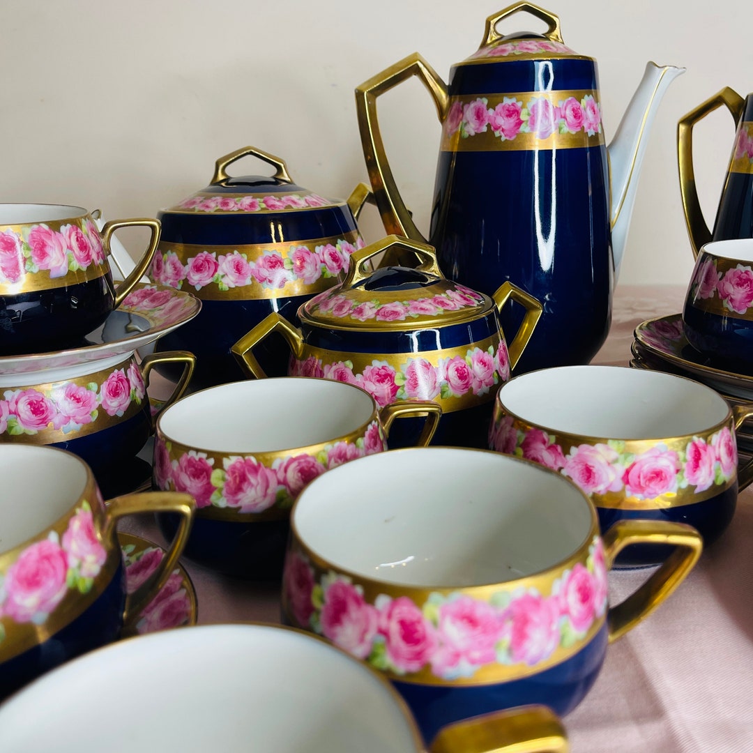 Unique Coffee Tea Service Karlsbad Austria From 1910 With Golden Ring ...