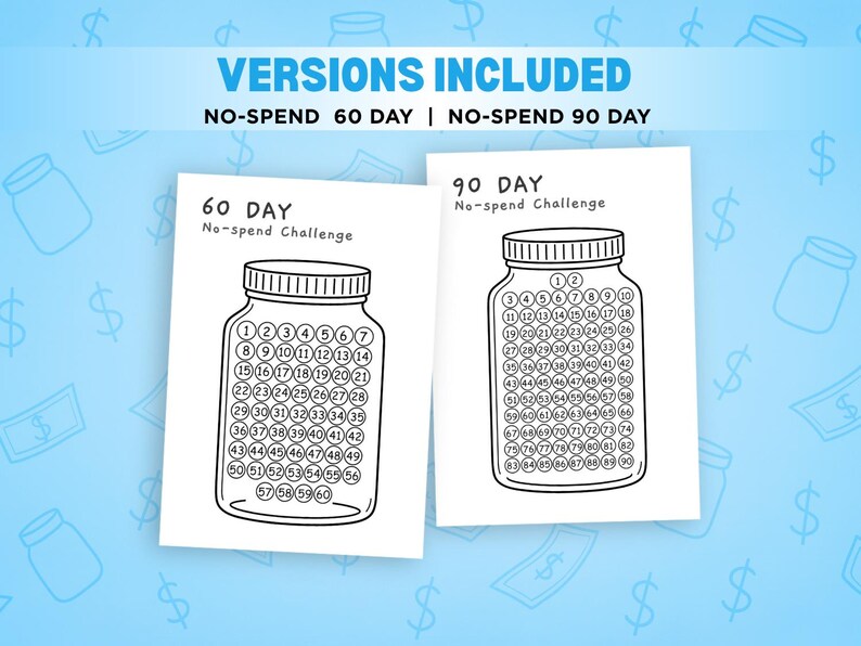 No Spend Challenge Printable Bundle: Savings Goal Tracker (PDF A6|A4|US ...