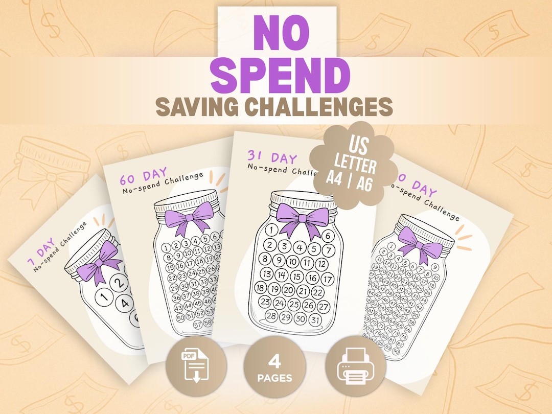 No-spend Challenge Printable Bundle | Savings Tracker (PDF) - Etsy