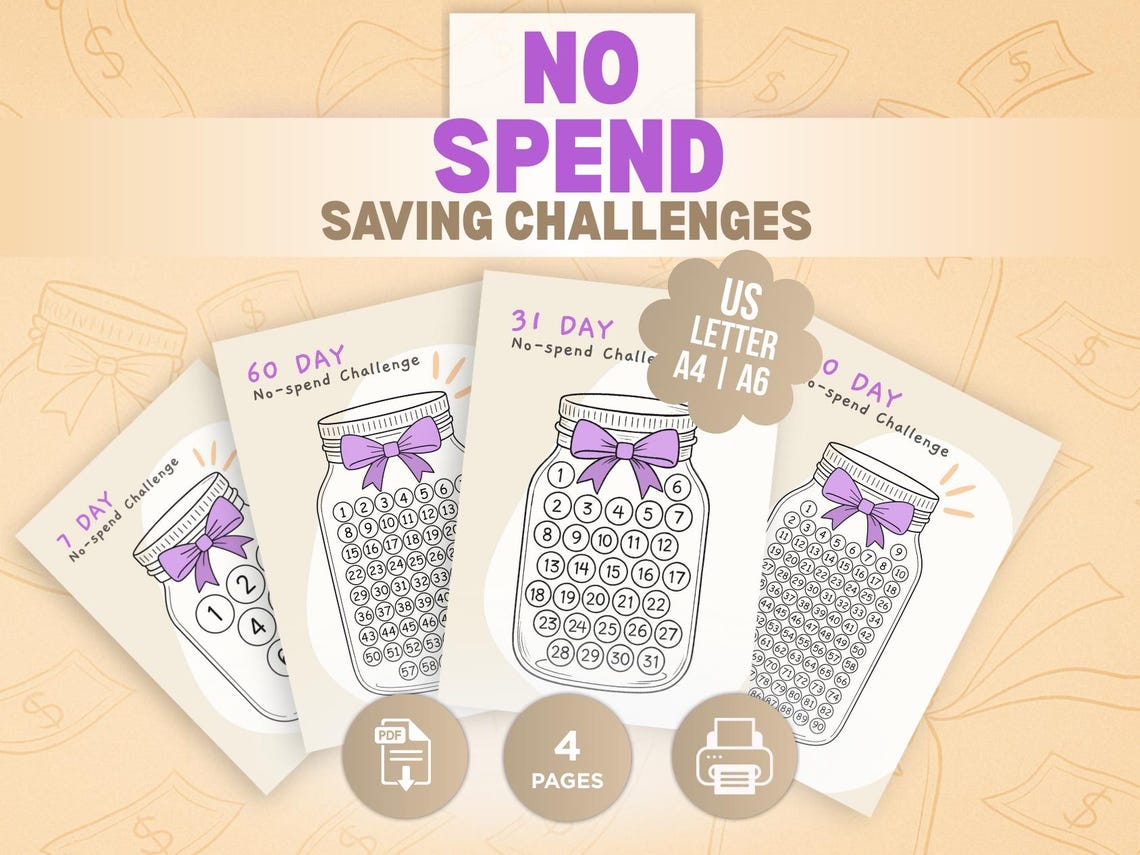 No-spend Challenge Printable Bundle | Savings Tracker (PDF) - Etsy