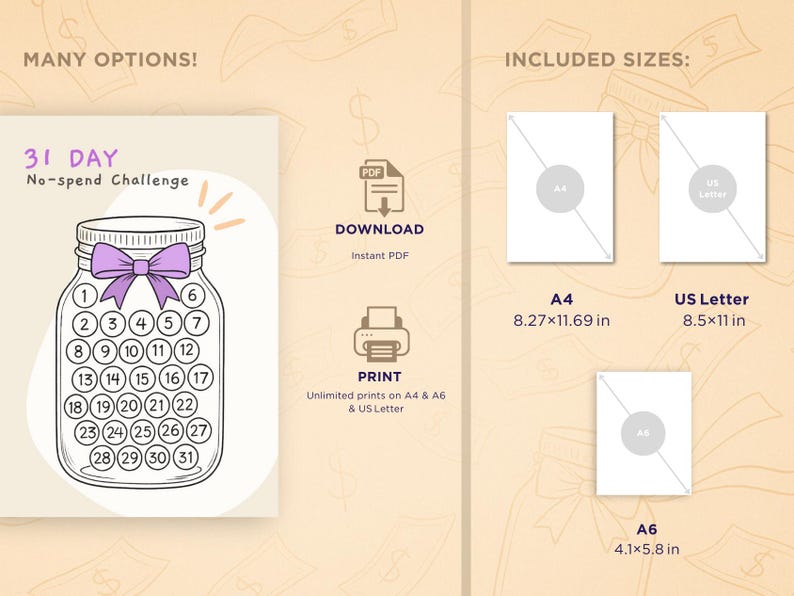 No-spend Challenge Printable Bundle | Savings Tracker (PDF) - Etsy