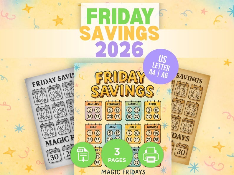 2026 Friday Savings Challenge | Printable Magic Fridays Tracker | 3 ...