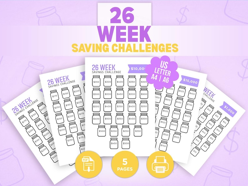 26 Week Savings Challenge Printable Bundle, Money Saving Tracker ...