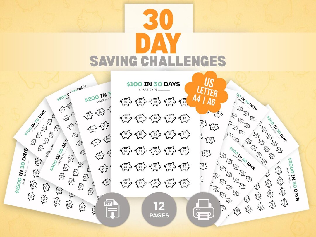30 Day Savings Challenge Printable | Money Saving Tracker (digital ...
