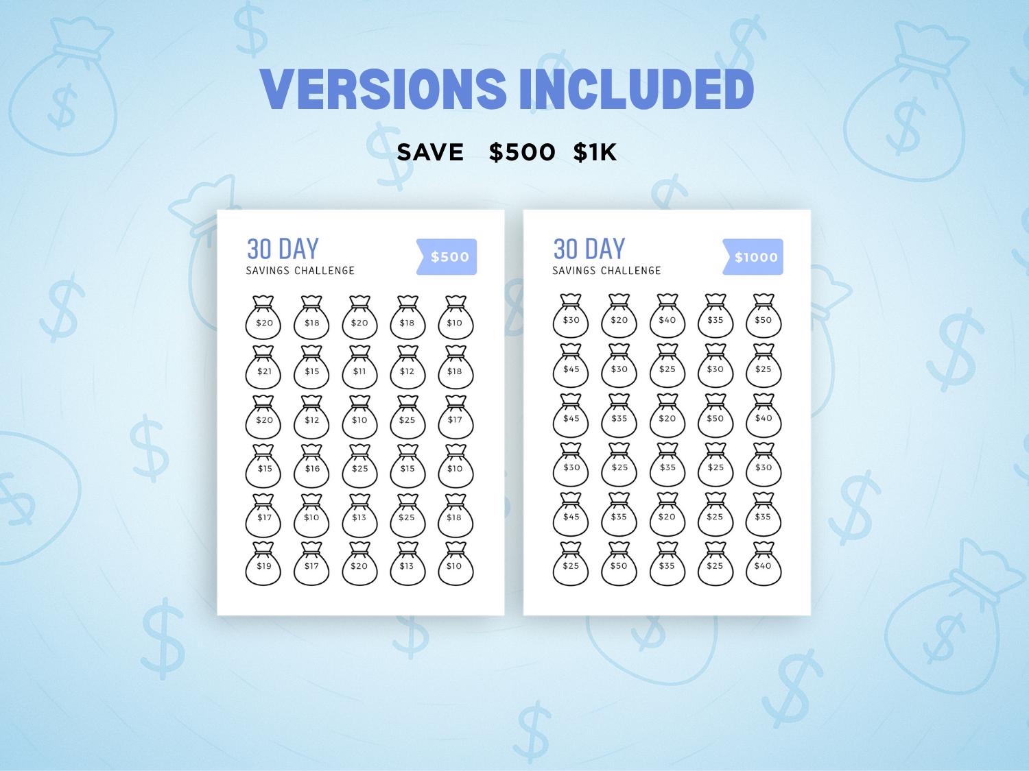 30 Day Savings Challenge | 1K Savings Tracker | Printable Money ...
