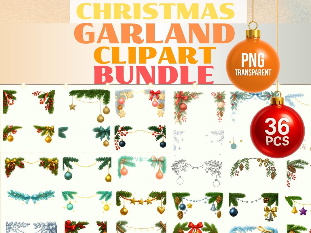 Christmas Garland Clipart Bundle – 36 PNG 2D/3D Borders & Corners ...