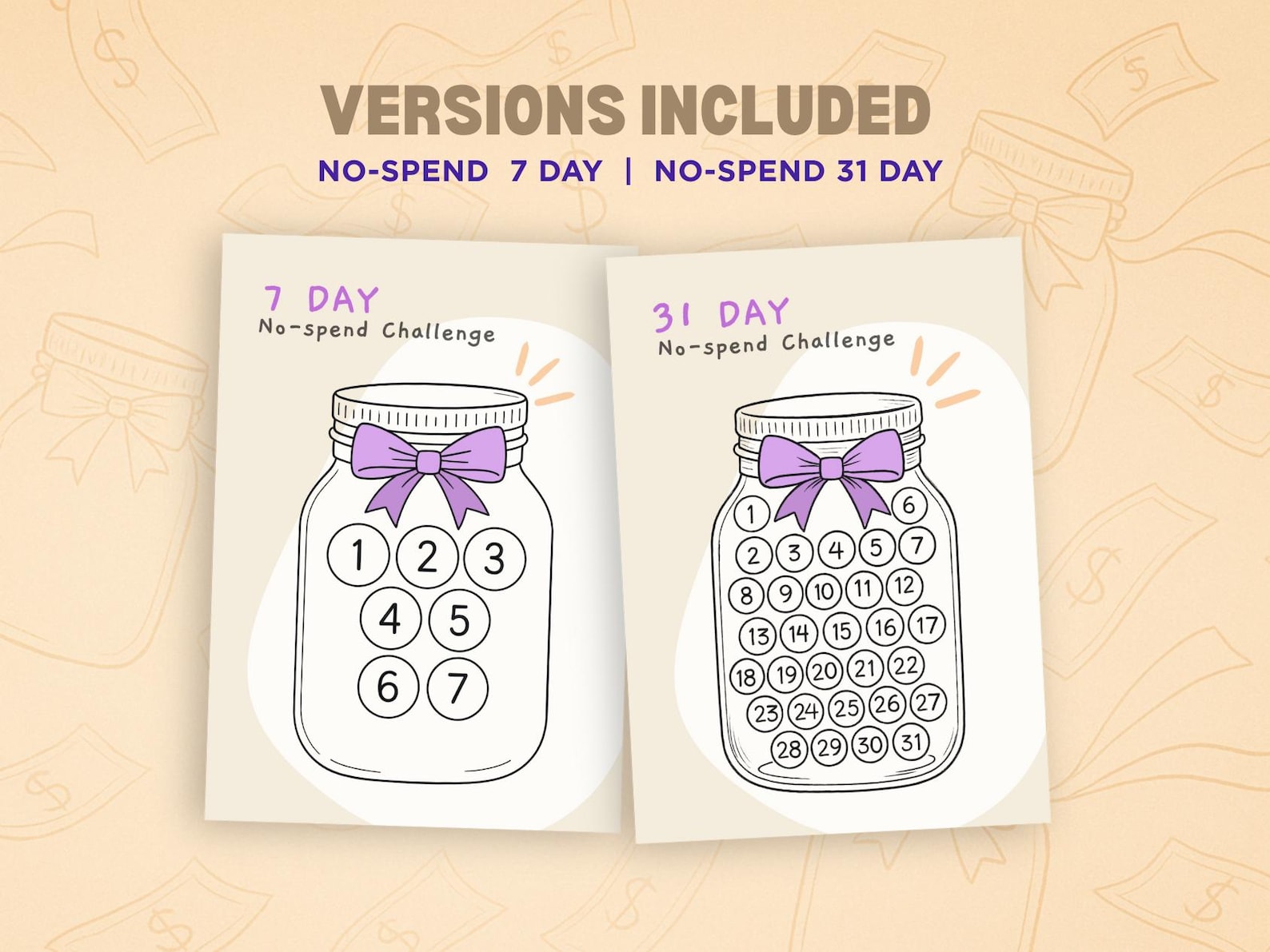 No-spend Challenge Printable Bundle | Savings Tracker (PDF) - Etsy