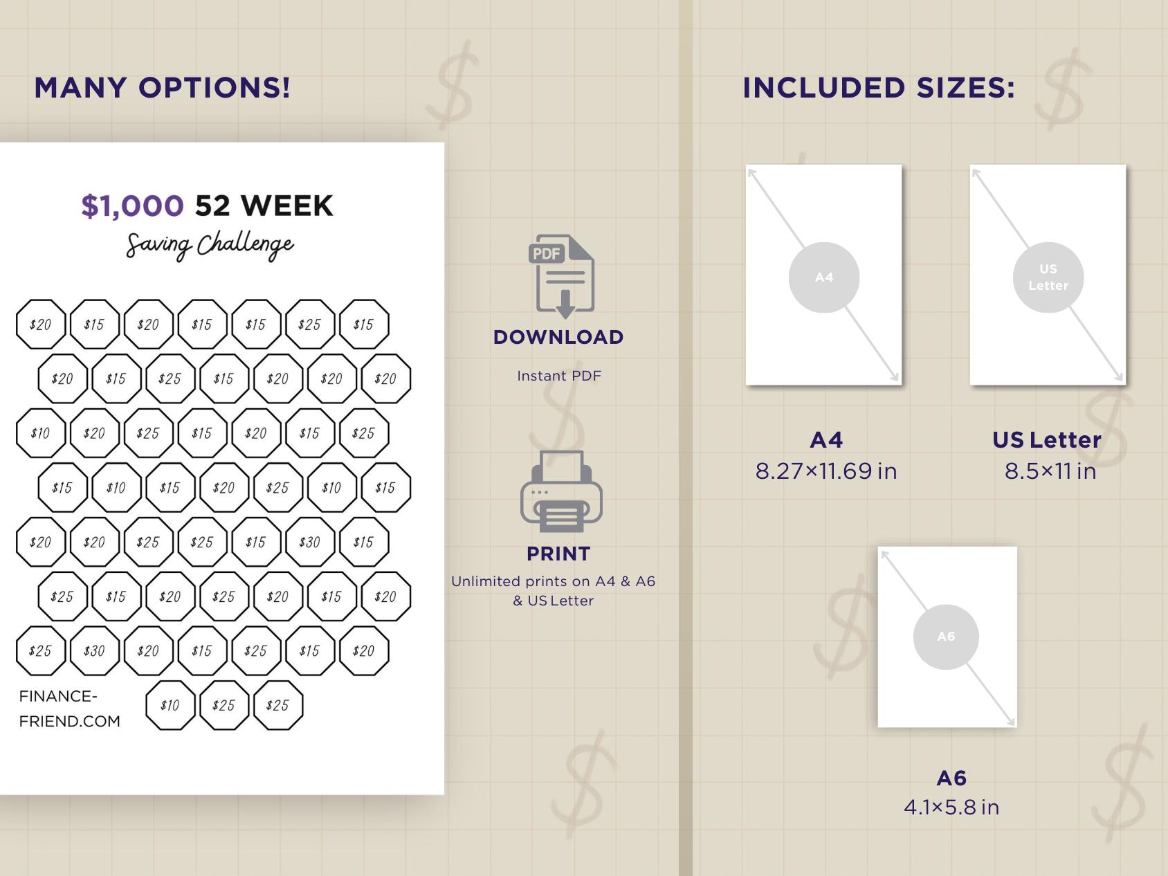 52 Week Savings Challenge Printable Bundle – Save 1K–20K | 52 Weeks ...