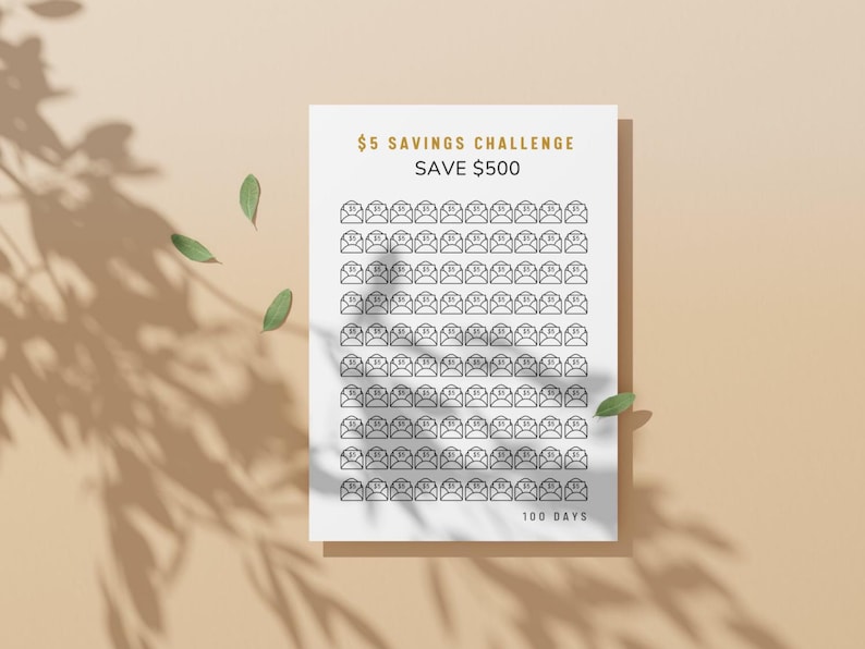 5 Dollar Savings Challenge Printable Bundle – 7/30/40/50/100 Day | 5 ...