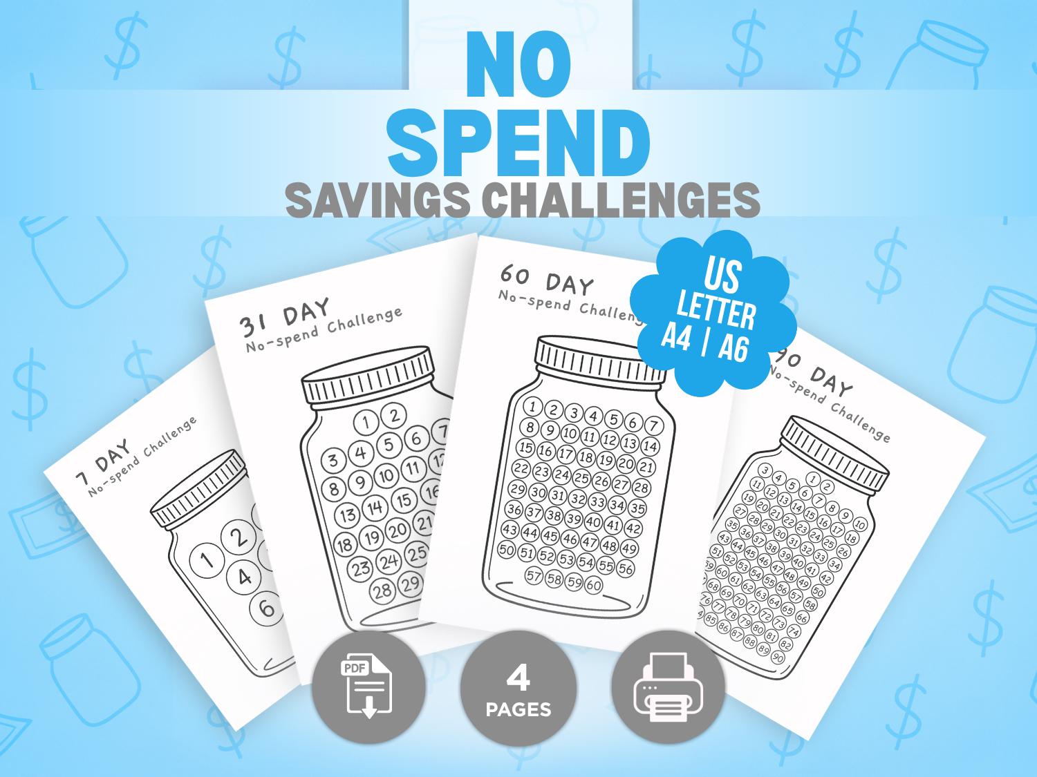No Spend Challenge Printable Bundle: Savings Goal Tracker (PDF A6|A4|US ...