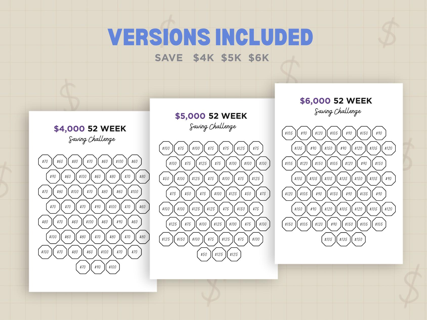 52 Week Savings Challenge Printable Bundle – Save 1K–20K | 52 Weeks ...